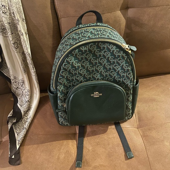 Coach | Bags | Coach Signature Green Court Monogram Backpack | Poshmark